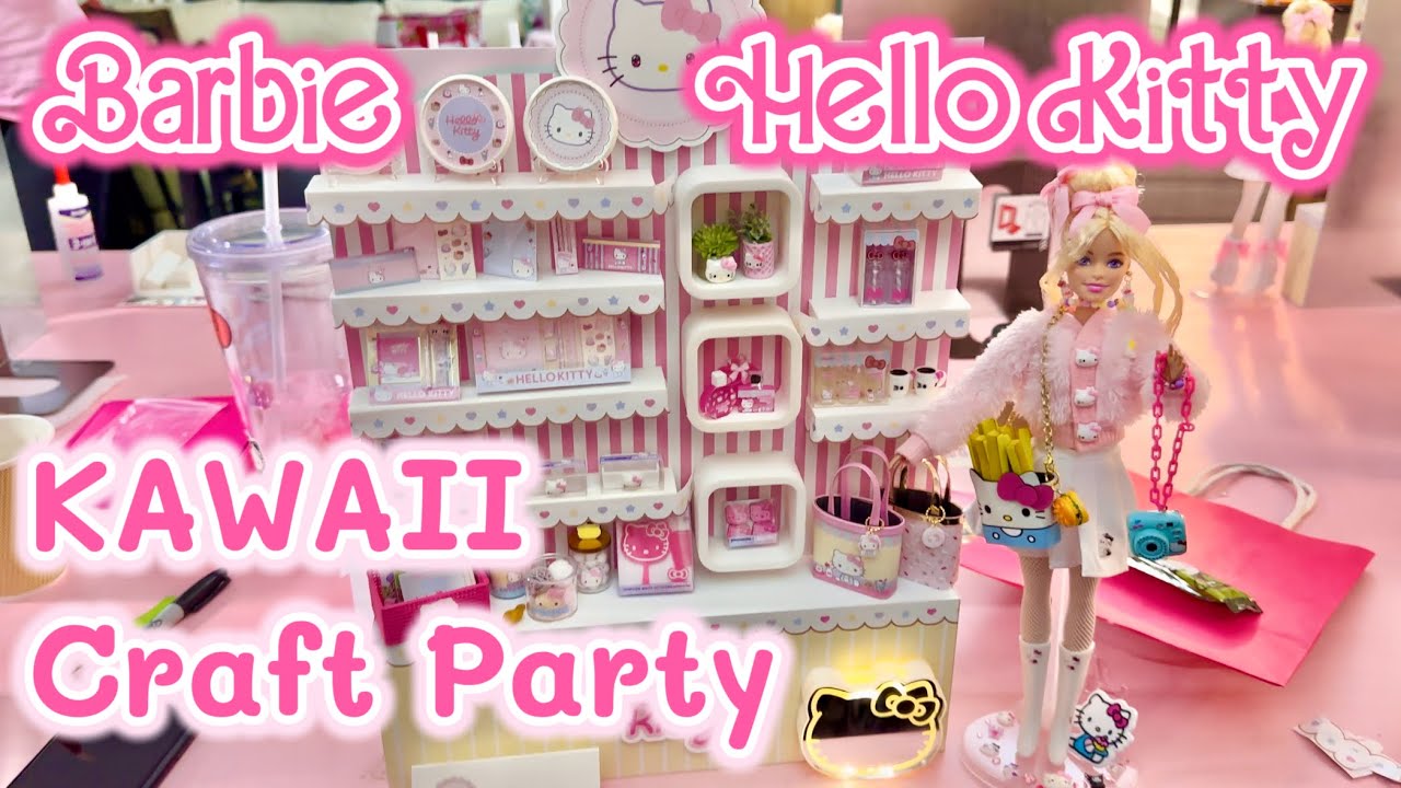 HELLO KITTY x BARBIE PARTY Miniature Craft Project - YouTube