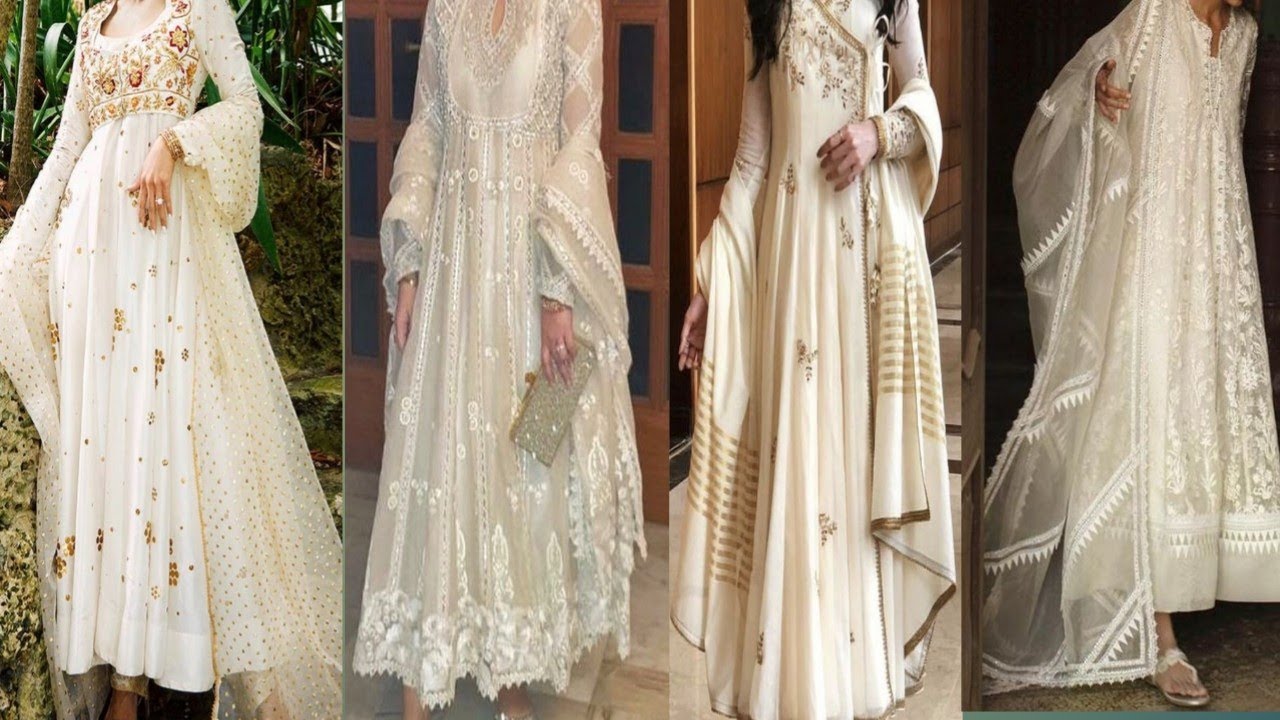 white color designer frock design || designer white color frock suit ...