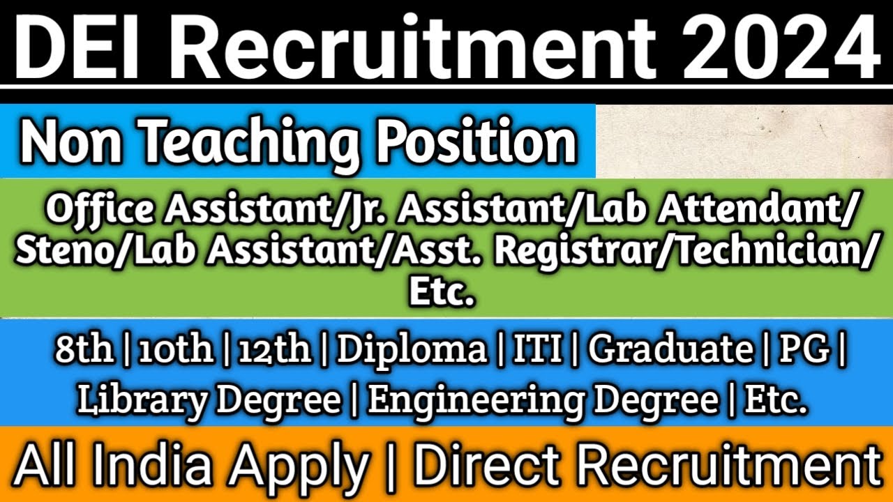 DEI Non Teaching Recruitment 2024 | 8th/10th/12th Pass Vacancy | Recent ...
