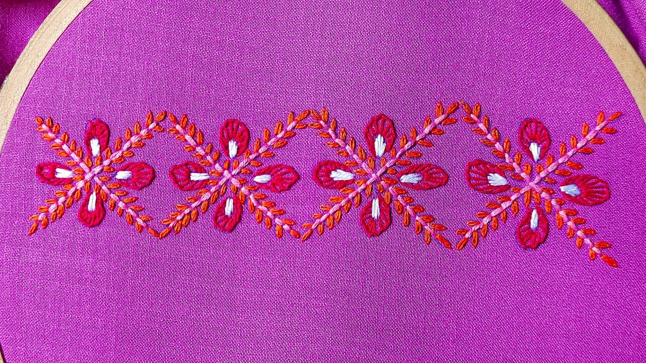 Easy border design for table cloth/kurti/saree - YouTube