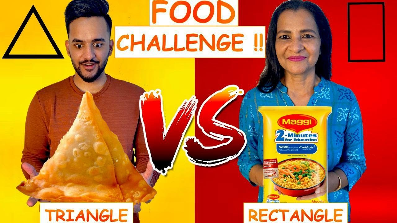 GEOMETRIC shapes FOOD Challenge vs MY MOM !!! *Triangle ROTI* - YouTube