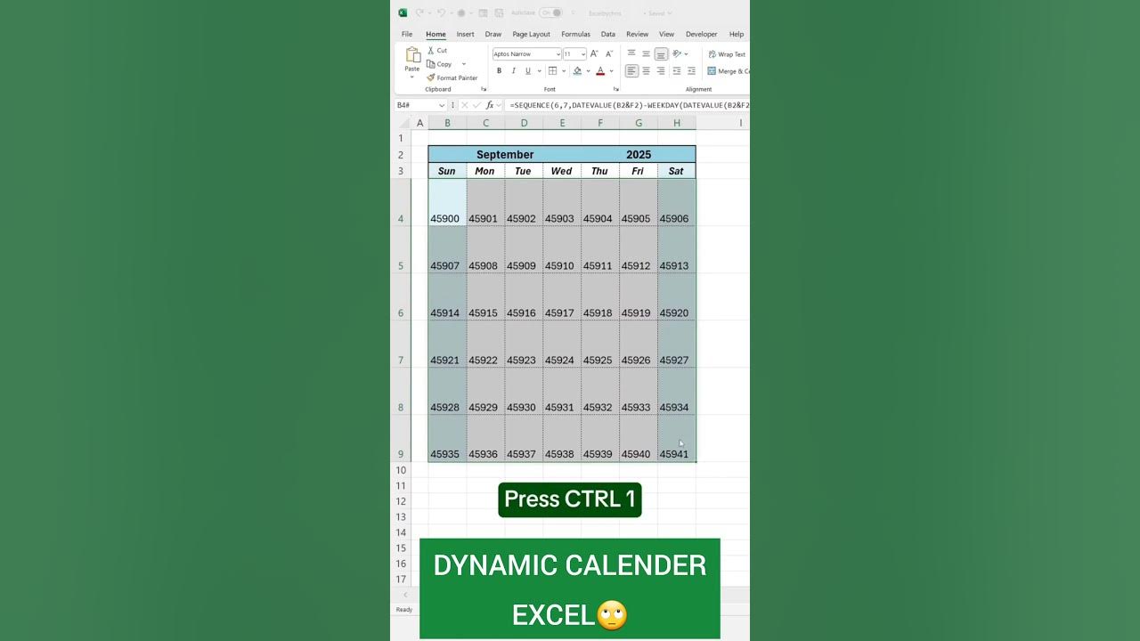 DYNAMIC CALENDER I EXCEL #technology #excel #exceltutorial #microsoftoffice #pivot #exceltips ...