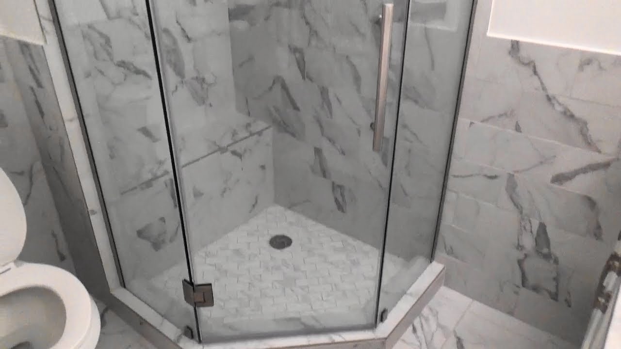 DreamLine Prism Plus shower glass door installation - YouTube