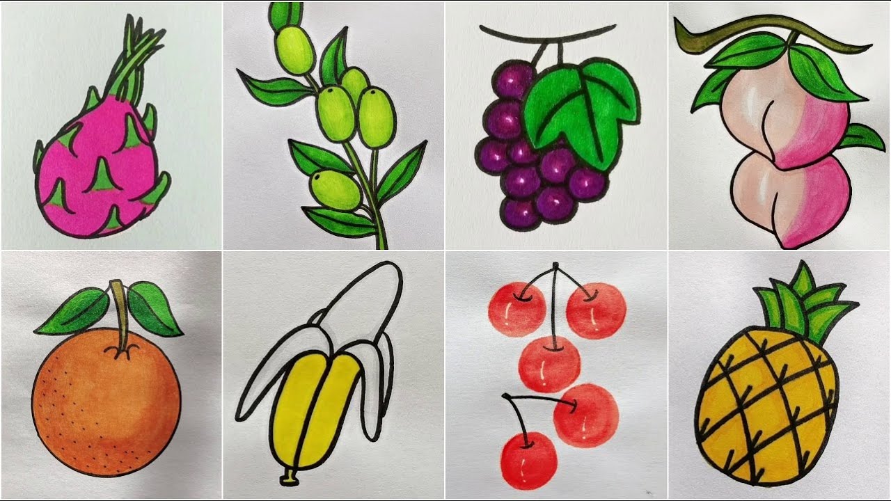 Simple Fruit Drawing Tutorial | Pineapple, Cherry, Strawberry, and More ...