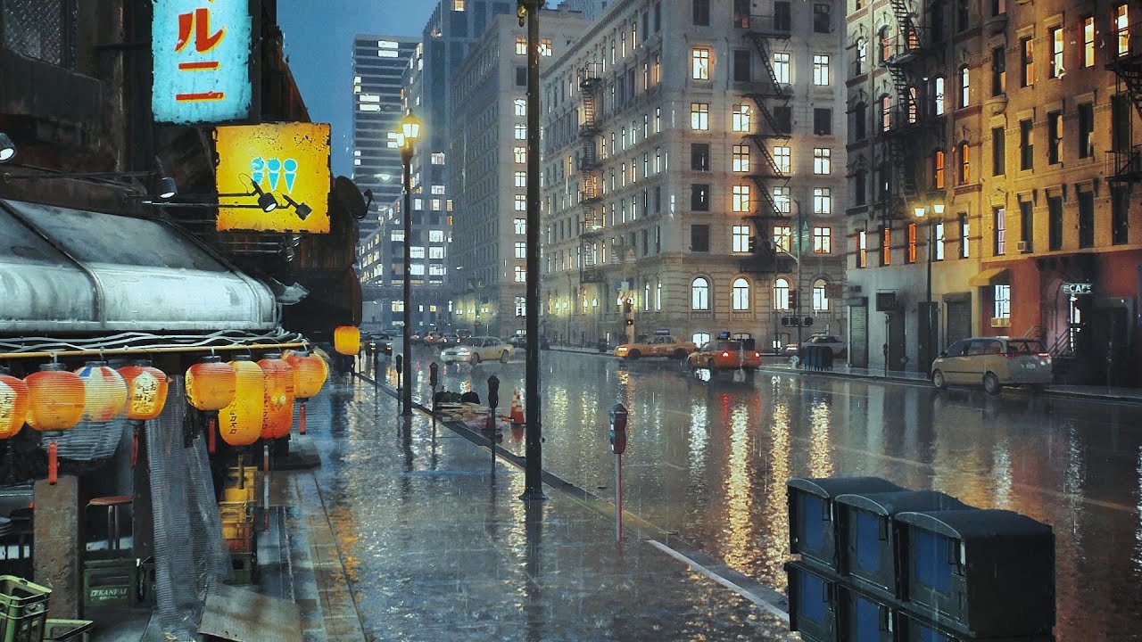 Walking in the rain in a city guarded by a Gundam| Unreal Engine 5 Real ...