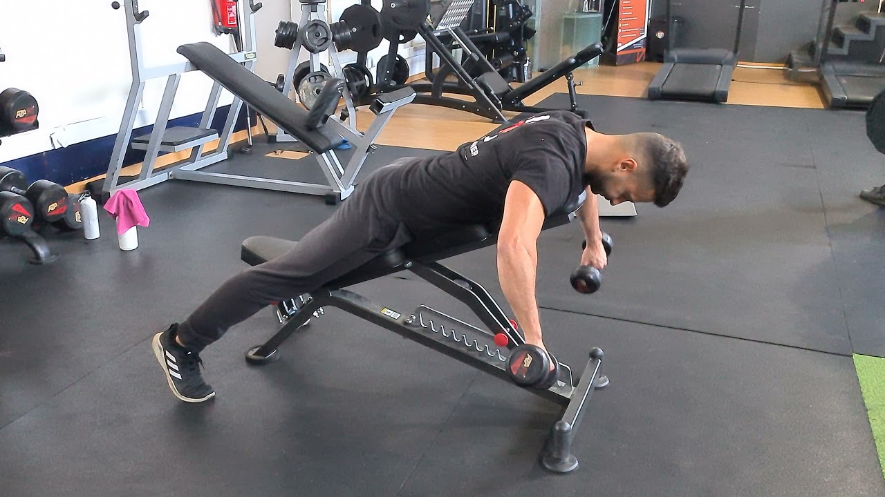 Posterior de ombro, com halters, no banco - YouTube