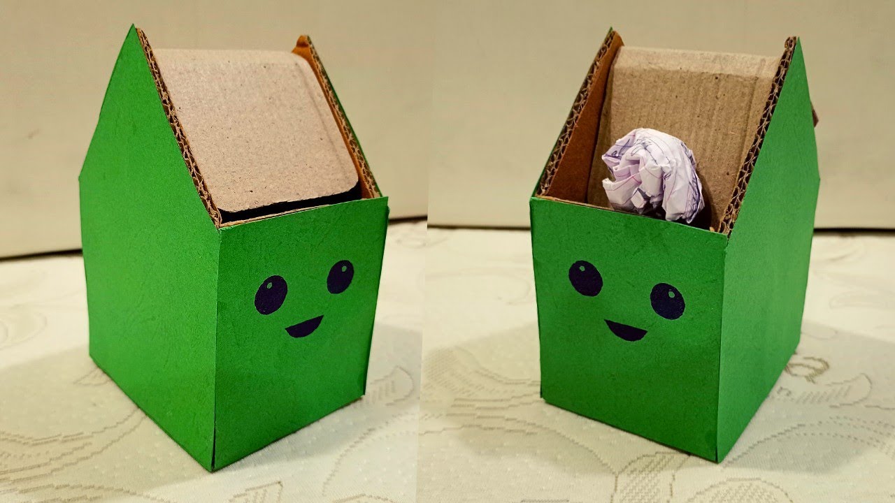 How to Make Trash bin from Cardboard | school project | Waste Material ...