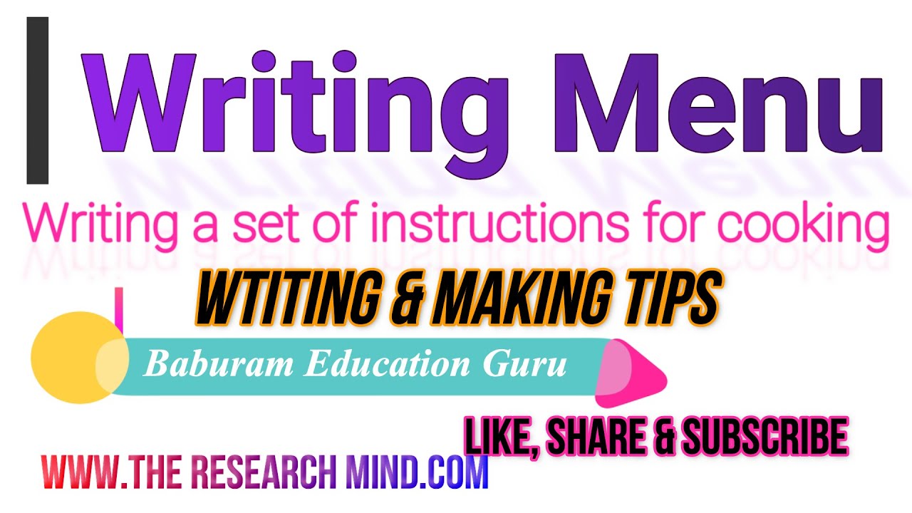 Writing Menu & Writing a set of instructions for cooking English ...