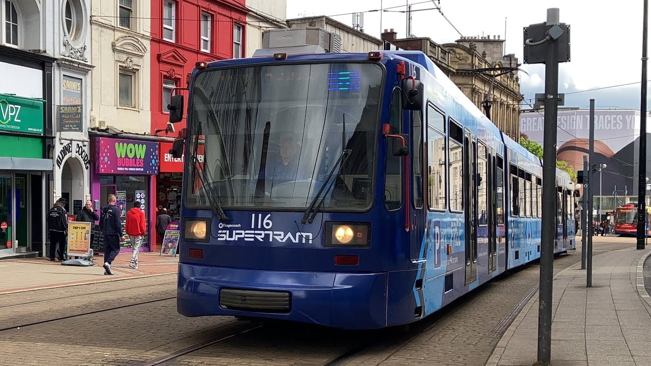 Stagecoach supertram 116 at Sheffield city centre - YouTube