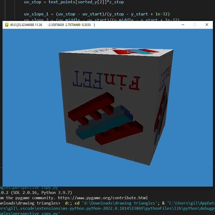 Texturas com perspectiva correta 3d software renderer feito no Python Pygame - YouTube
