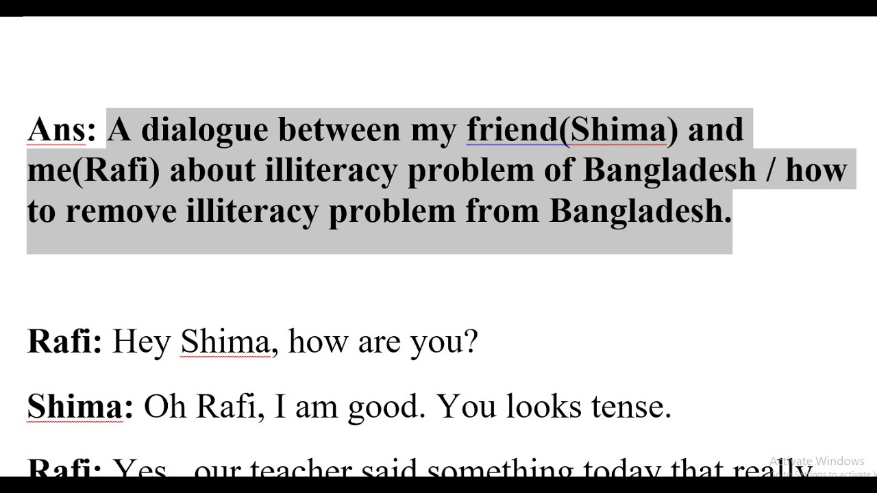 A dialogue about illiteracy problem of Bangladesh / how to remove ...
