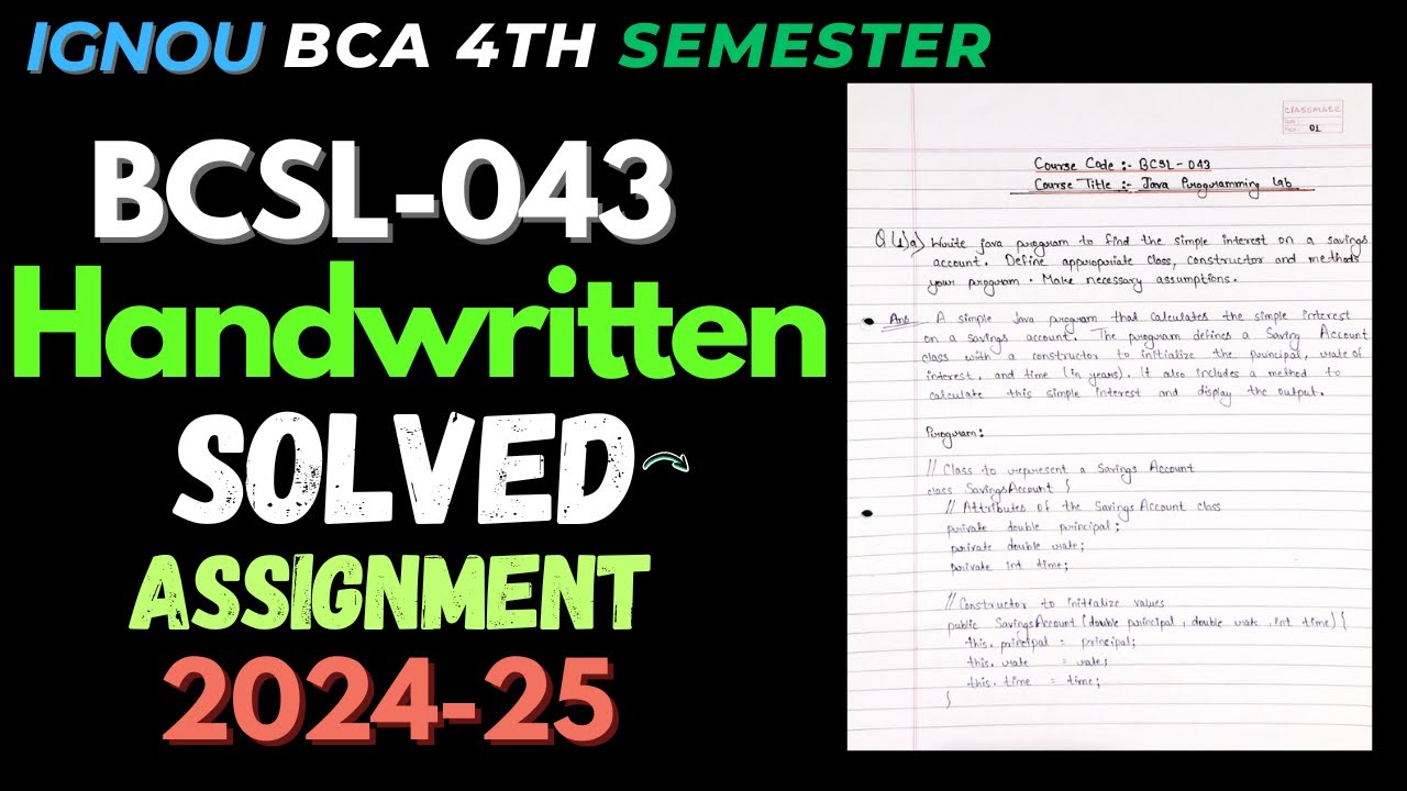 BCSL-043 HANDWRITTEN SOLVED ASSIGNMENT 2024 25 | IGNOU BCA 4TH SEMESTER ...