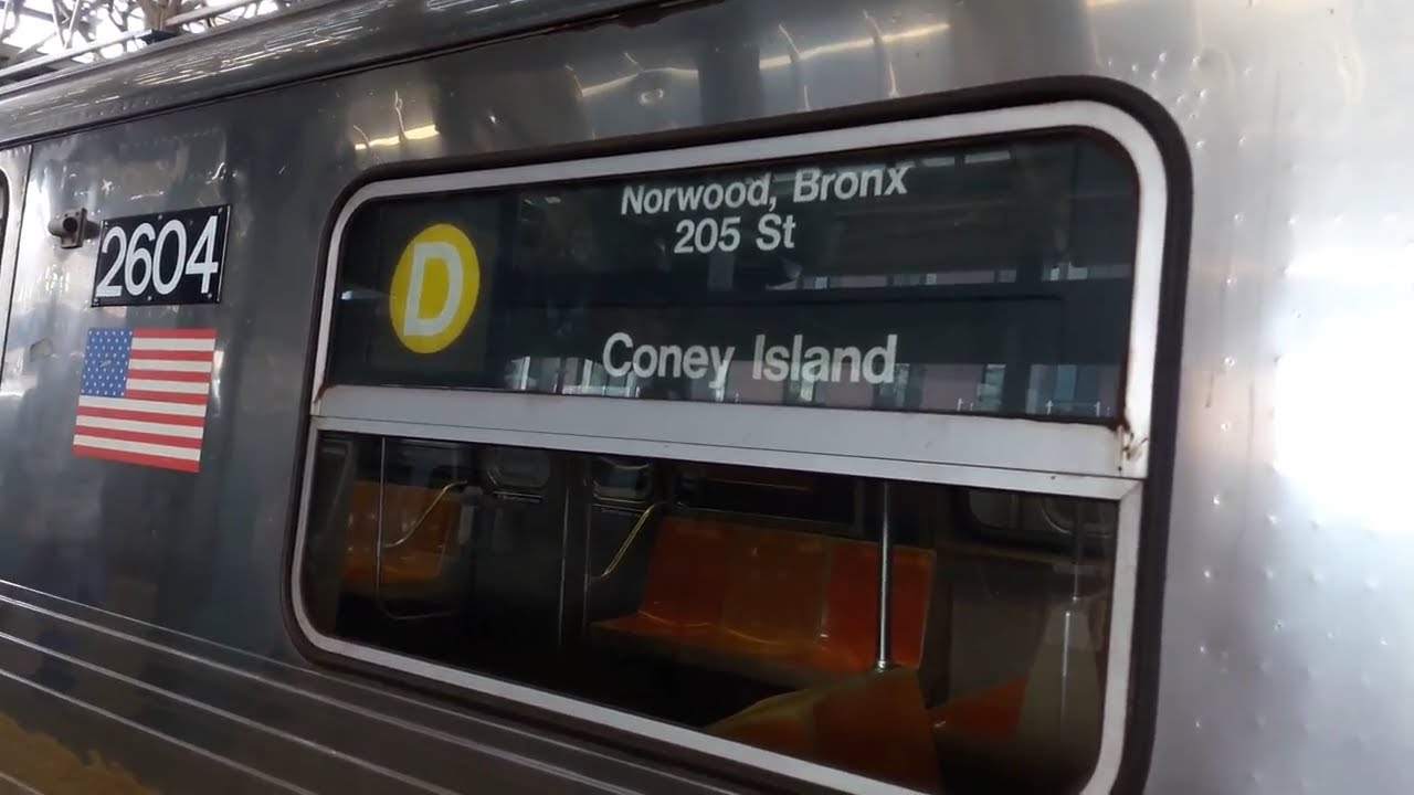 MTA R68 (D) Train with Yellow (D) Logo Entering Coney Island Stillwell ...