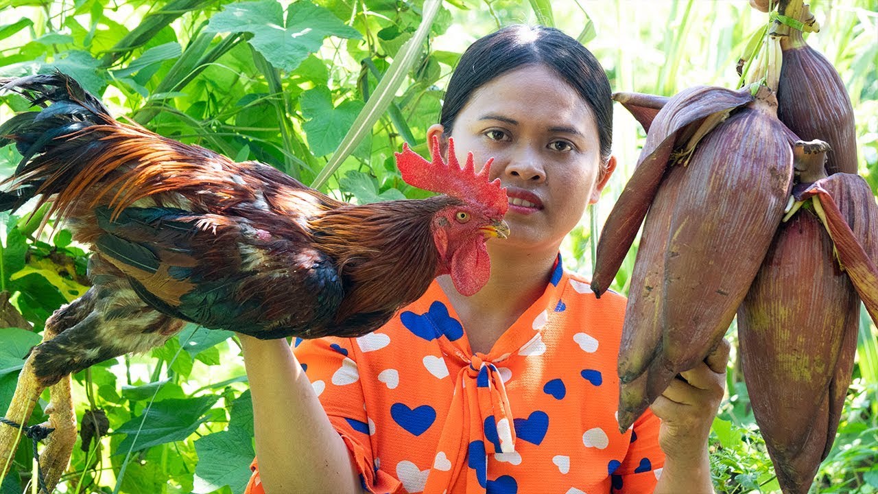 Grilled Stir Fry Chicken with Banana Flower - Cooking Chicken with ...