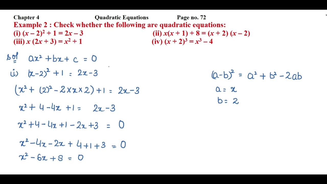 Check Whether The Following Are Quadratic Equations i x 2 2 1