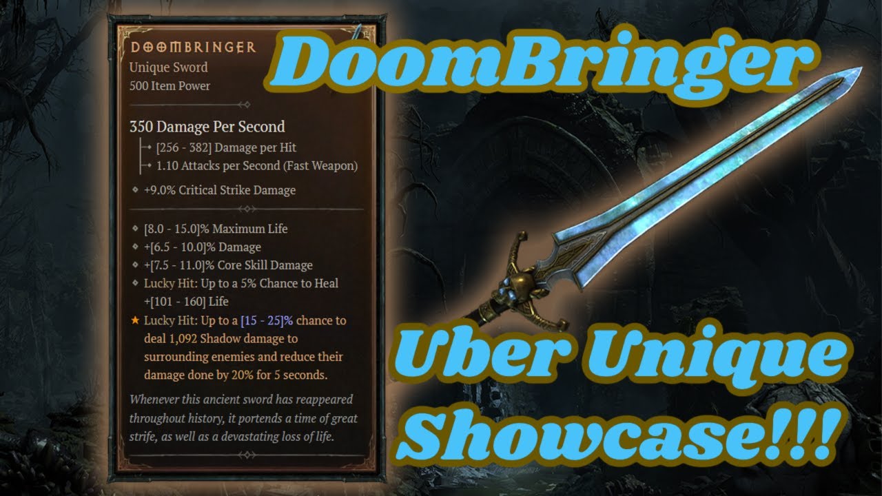 DoomBringer UBER Unique Showcase!!!- Diablo 4 - YouTube