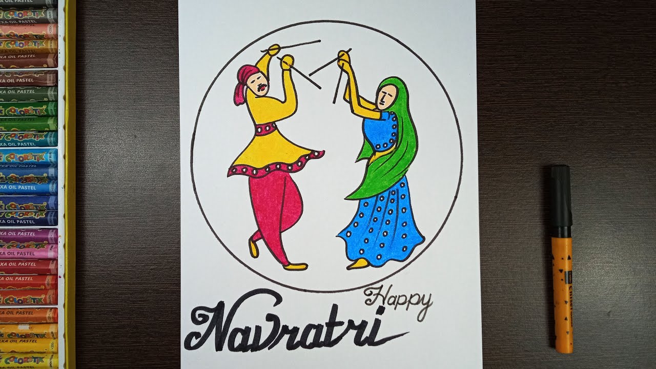 Navratri Drawing | Navratri Special Dandiya Drawing | Garba Drawing ...