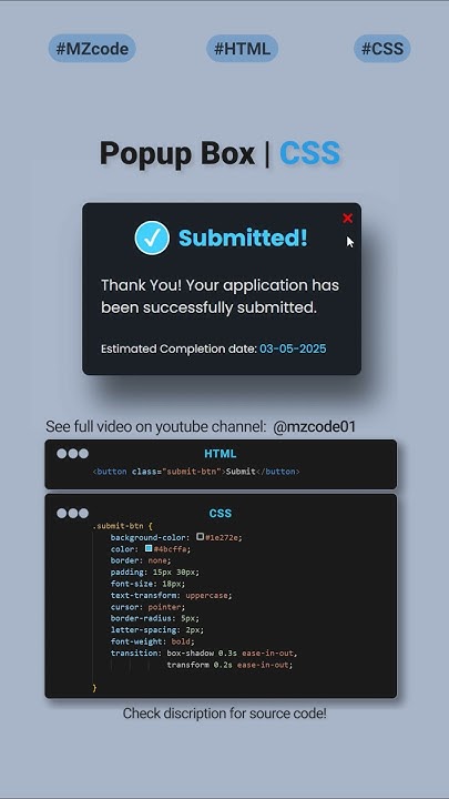 Popup Box | CSS Tips & Tricks #css #coding #shorts #webdesign #cssshorts #codinglife #html # ...