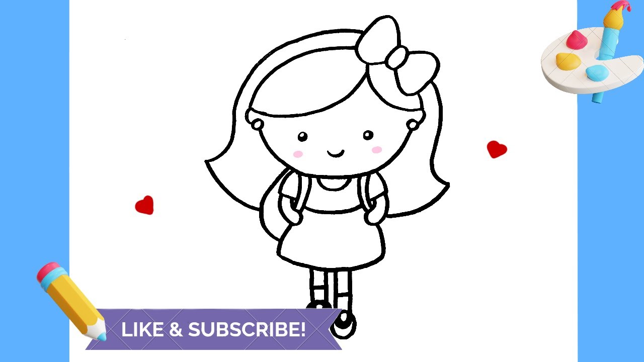 How to Draw a School Girl | School Girl Drawing for Kids | Draw Simple ...