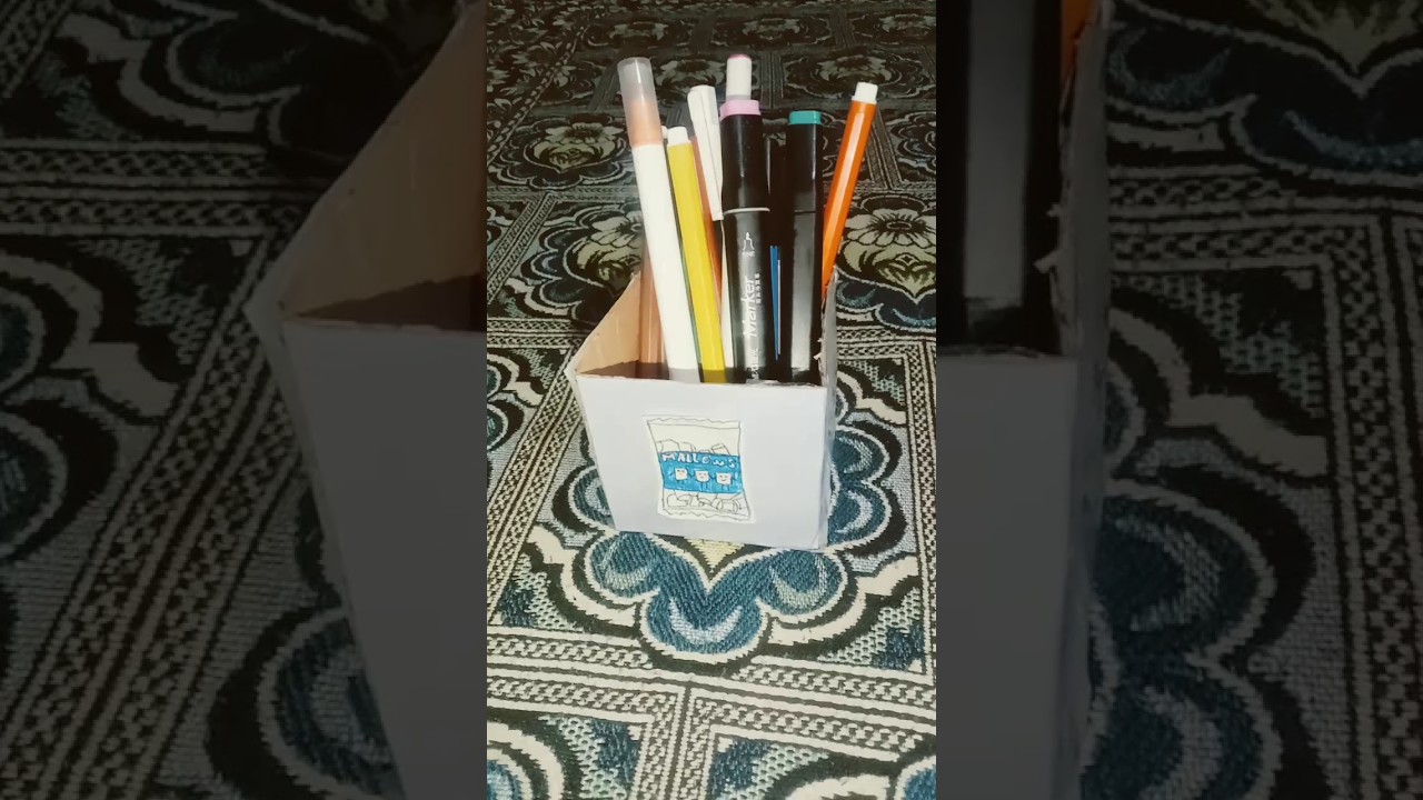 diy easiest pens holder made from waste cardboard 😀 easy tutorial plz ...