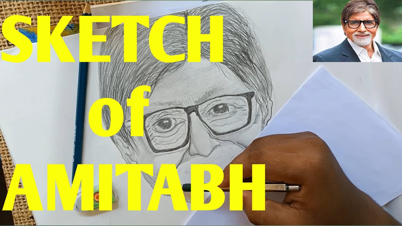 HOW।। DRAW AMITABH BACHCHAN।। STEP BY STEP. BEAUTIFUL SKETCH OF AMITABH ...
