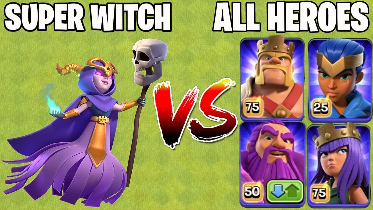 All Max Heroes Vs Super Witch Vs Elixir Golem On Coc | Clash Of Clans ...