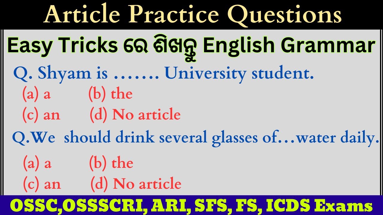 Article Practice Questions | Rules of Articles | Article Most Important ...