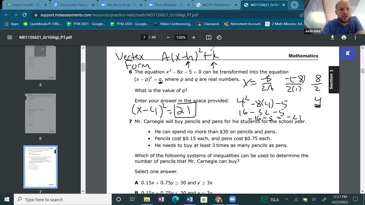 Alg1 MCAP Part 1 - YouTube