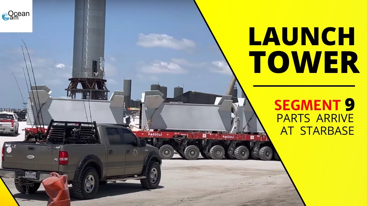 Orbital Launch Tower Section 9 pieces arrive on a SPMT. - YouTube