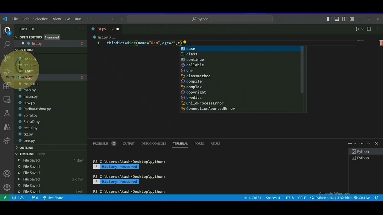 Python Dictionary 4 Codelearning Youtube