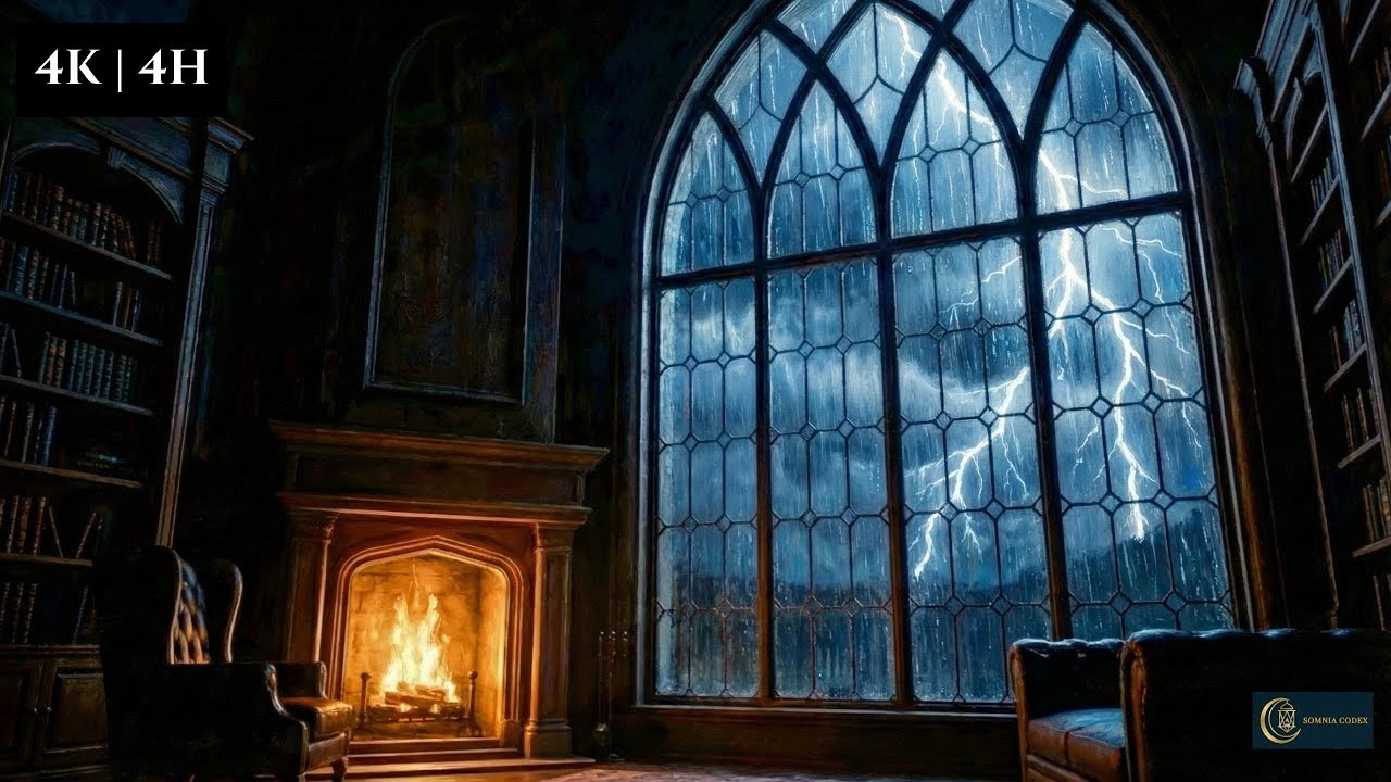 Ancient Library Rain & Thunder: The Eternal Haven ⛈️ 4 Hours Deep Focus ...