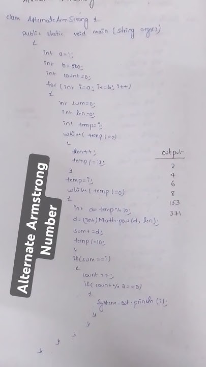 Print Alternate Armstrong Number in a given range #programming #armstrong #java - YouTube