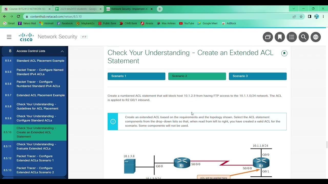8.5.10 Check Your Understanding - Create an Extended ACL Statement, Scenario 2 - YouTube
