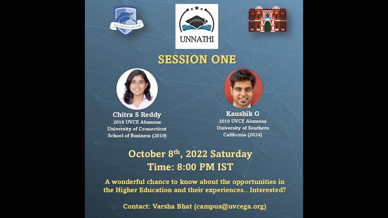 UVCEGA : Unnathi Session 1 - Higher Studies @ USA - YouTube