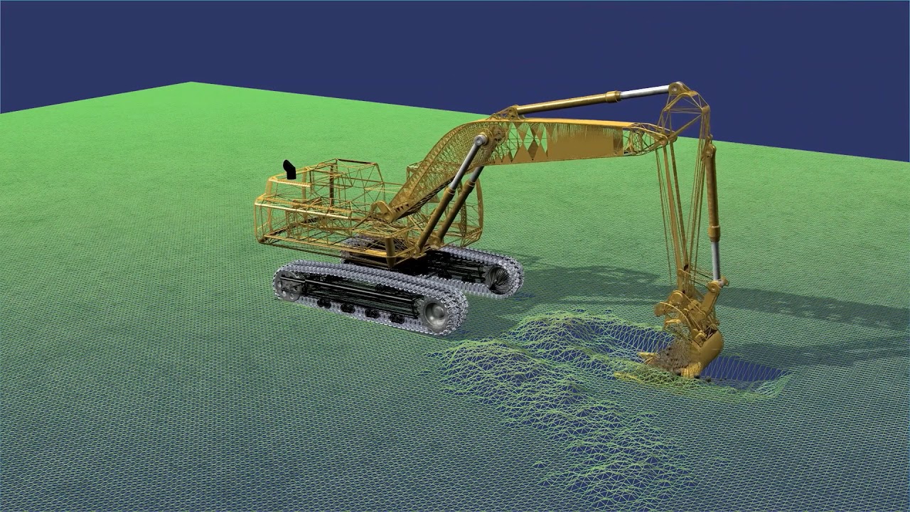 Excavator digging a trench in a virtual environment - YouTube