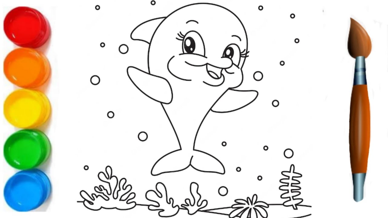 How to Draw cute Dolphin Fish for Kids | Easy Step by Step to Draw Fish ...