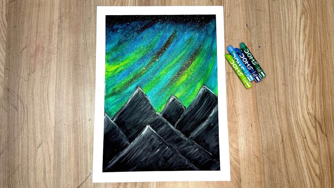 Northern lights drawing with oil pastels | How to draw northern lights ...