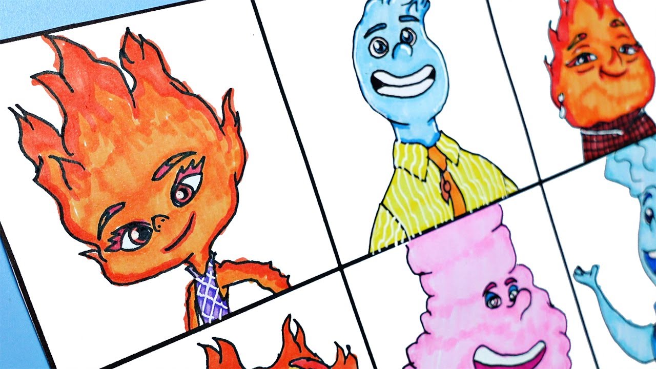 Drawing Elemental Movie Characters : Ember Wade Bernie Cinder Gale ...