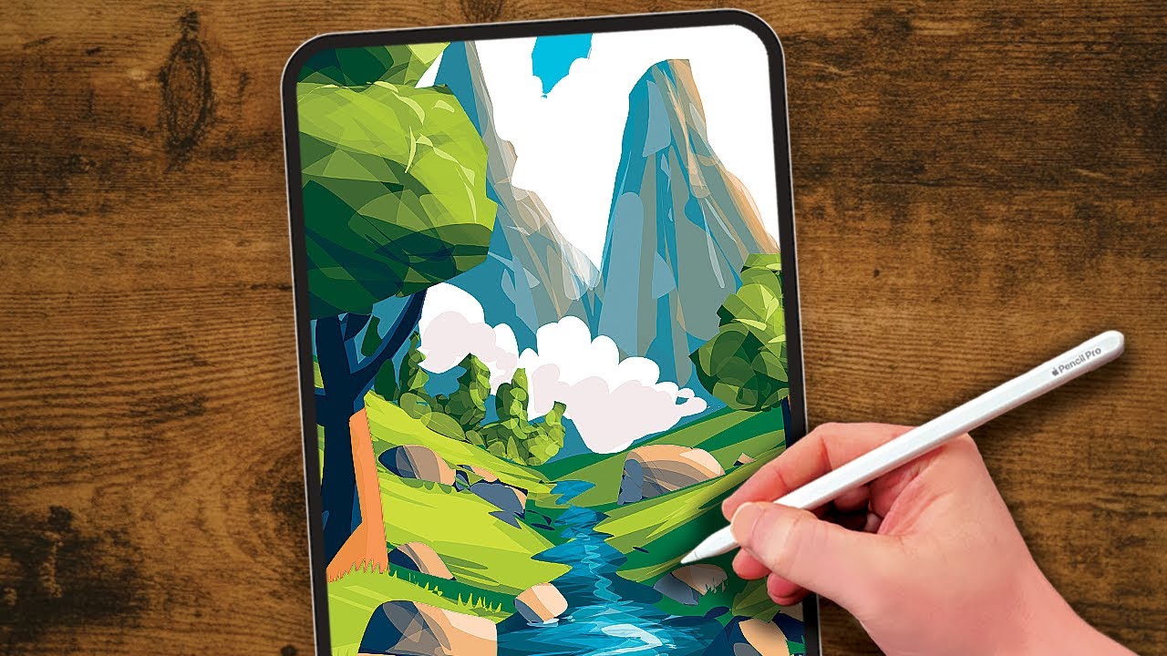 My process for painting a low poly looking landscape with a tablet ...