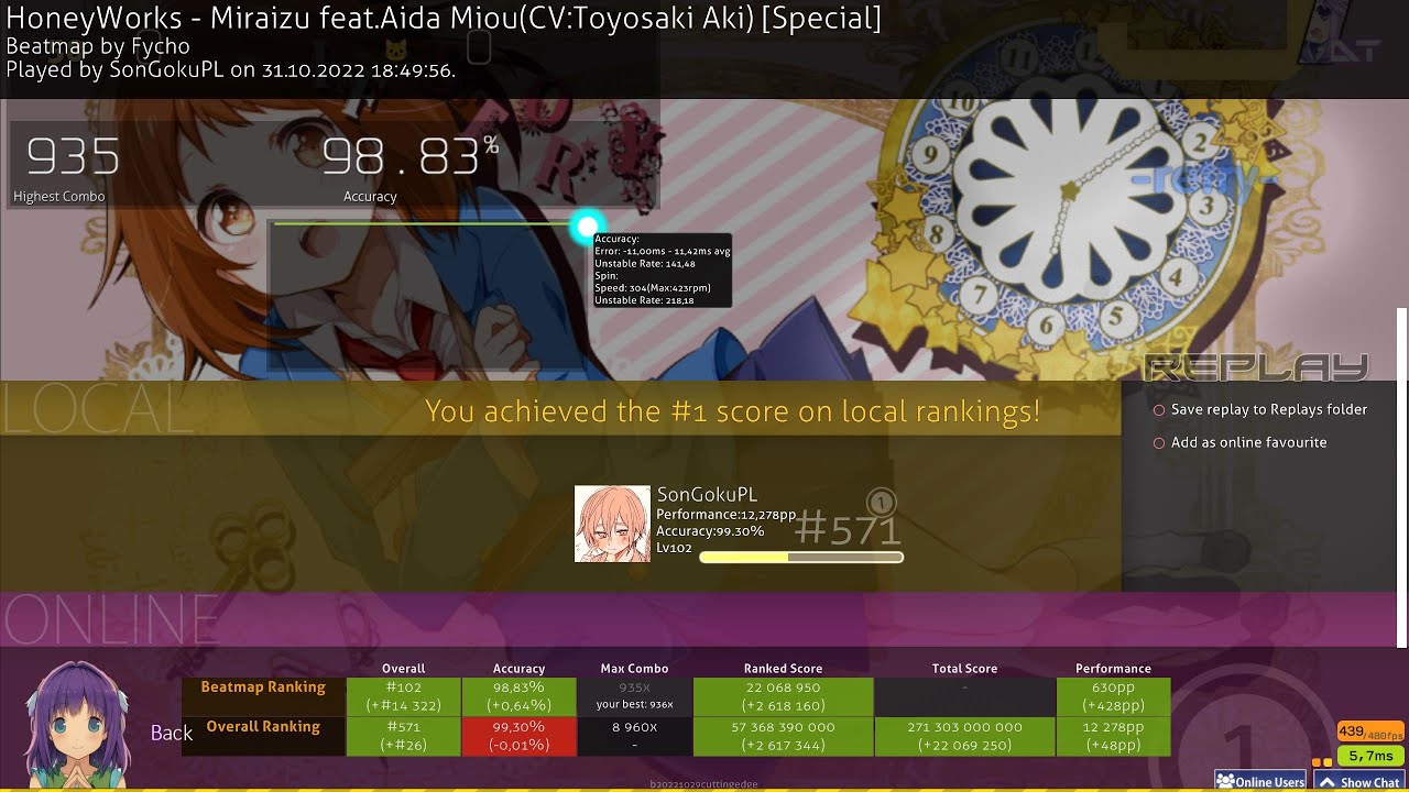 Liveplay | HoneyWorks - Miraizu feat.Aida Miou(CV:Toyosaki Aki) [Special] +DT 98.83% FC 630PP ...