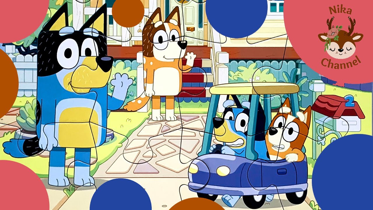 Bluey and Bingo ride in a toy car! Puzzle for kids! - YouTube