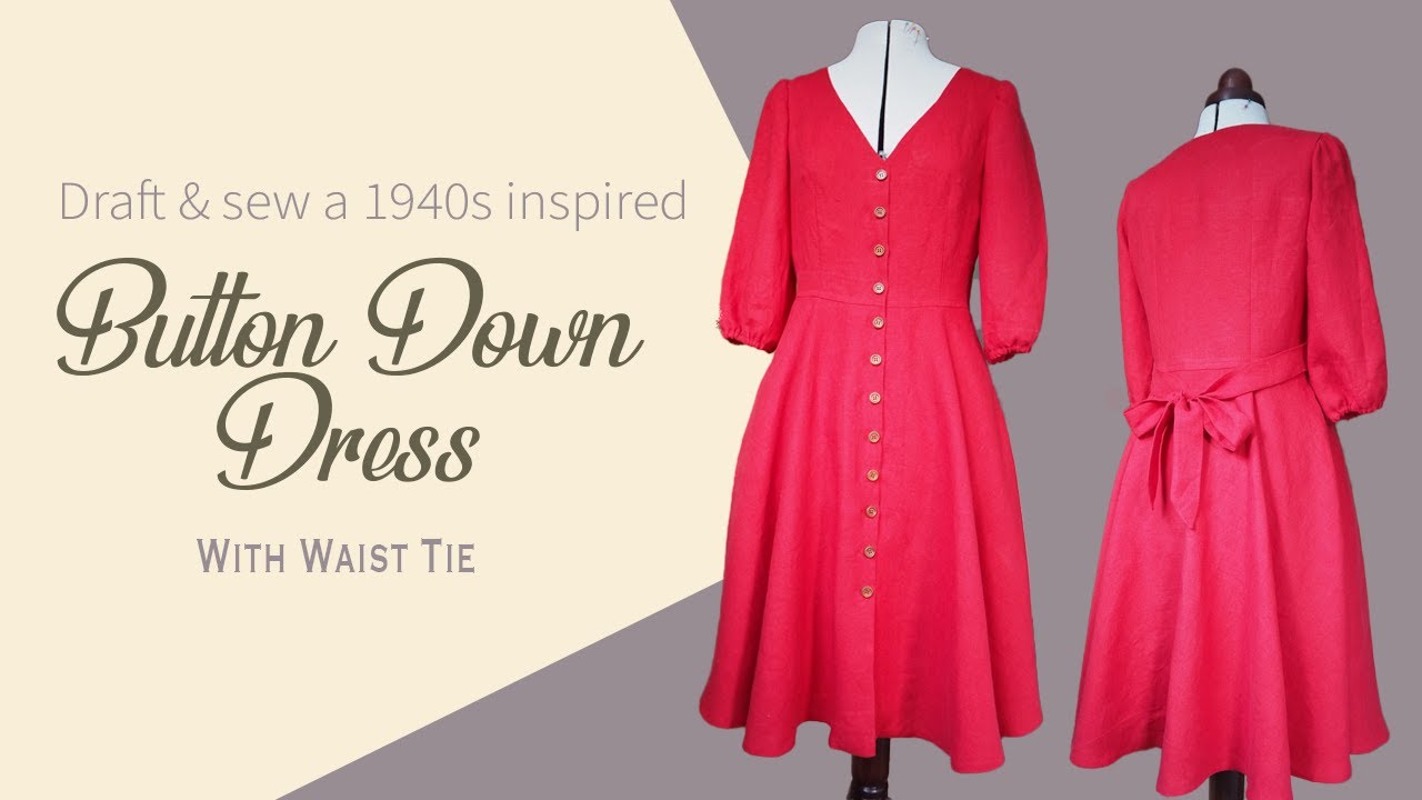 Create your own Button Down Dress with cute waist ties: Pattern Draft ...