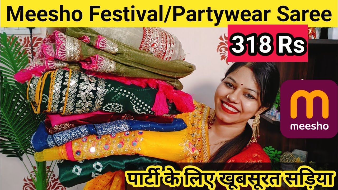 🥰 Meesho Festival Special Saree 318 Rs🥰/Jimmy Choo/Bandhej/Stone work ...