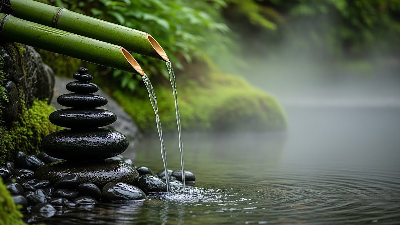 Bamboo Water Sound & Healing Sleep Music 🌿 Calming Bamboo Ambience ...