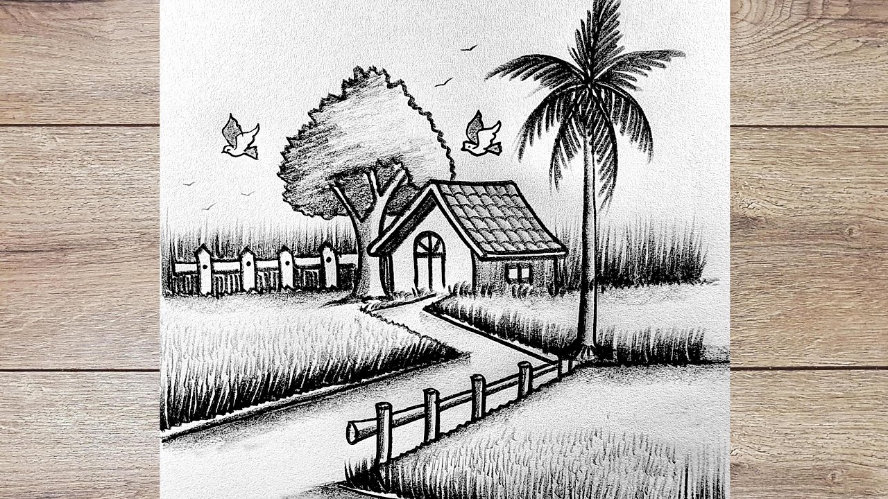 Mesmerizing house drawing | Step by step beautiful house drawing - YouTube