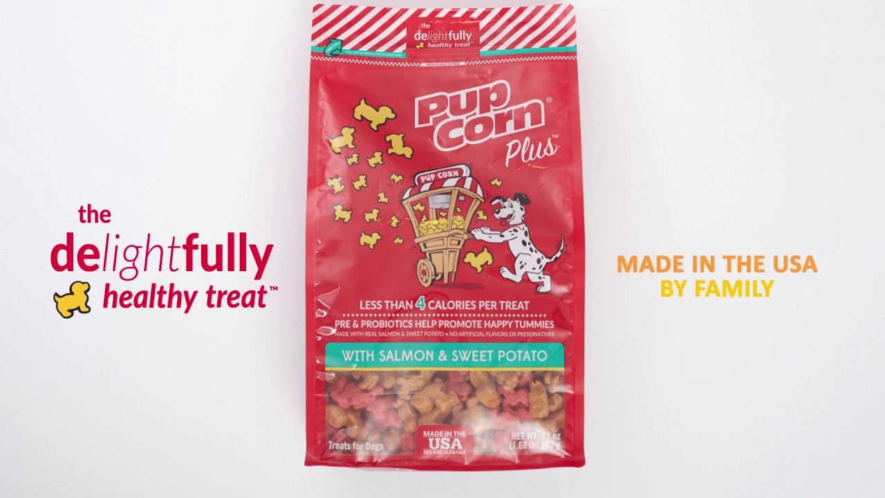 Pup Corn Plus with Salmon & Sweet Potato Dog Treats - YouTube