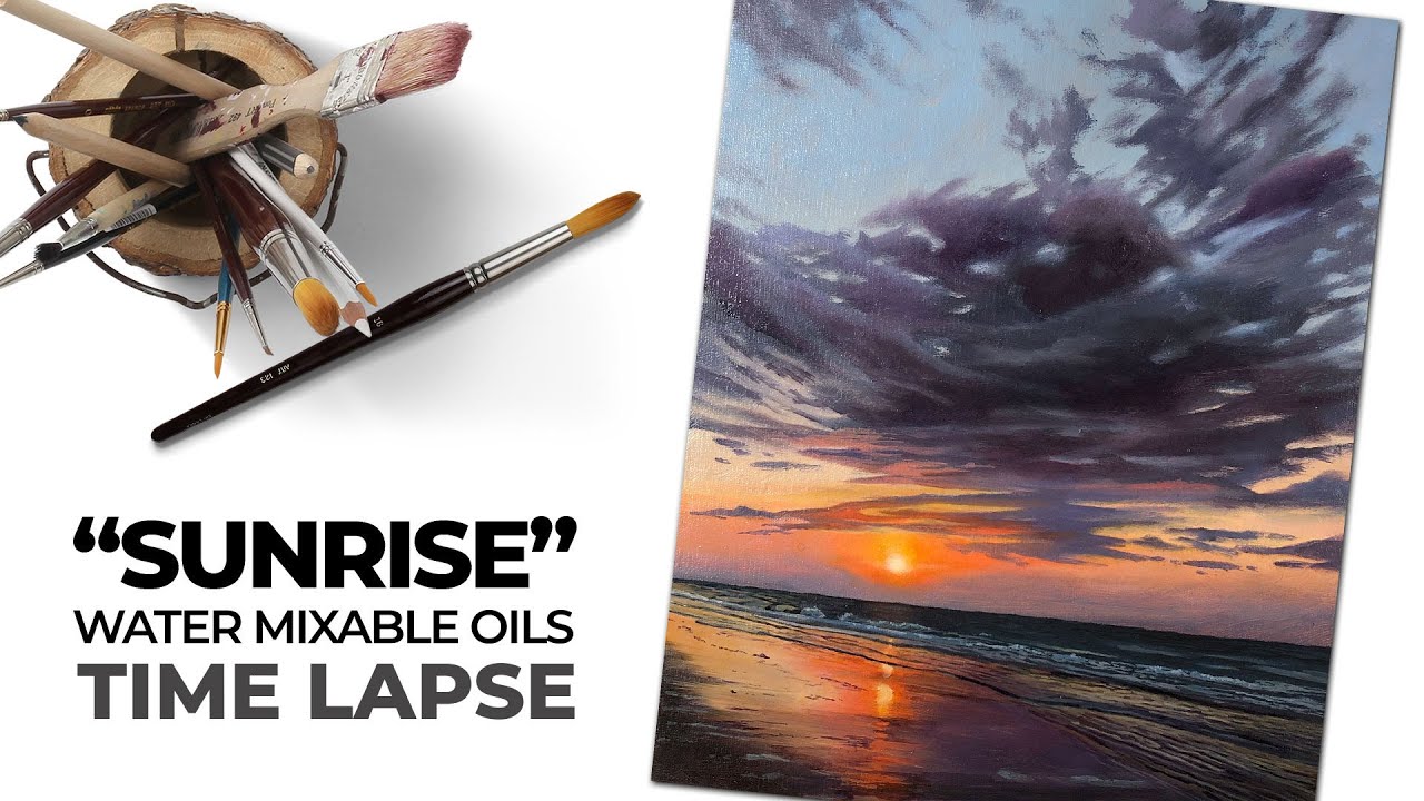 How to Paint a Sunrise with Water Mixable Oil Paints - YouTube