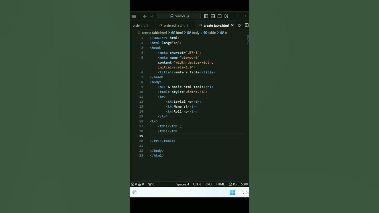 How To Create A Table In Html Htmltables Shorts Html Viral Program Youtube