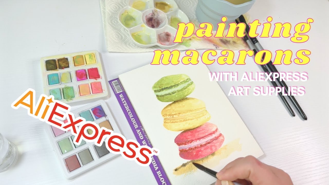 Painting Watercolor Macarons with ONLY Aliexpress Art Supplies | Art ...