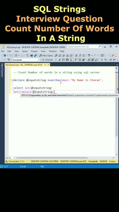 SQL string interview question count number of words #sqlserver - YouTube